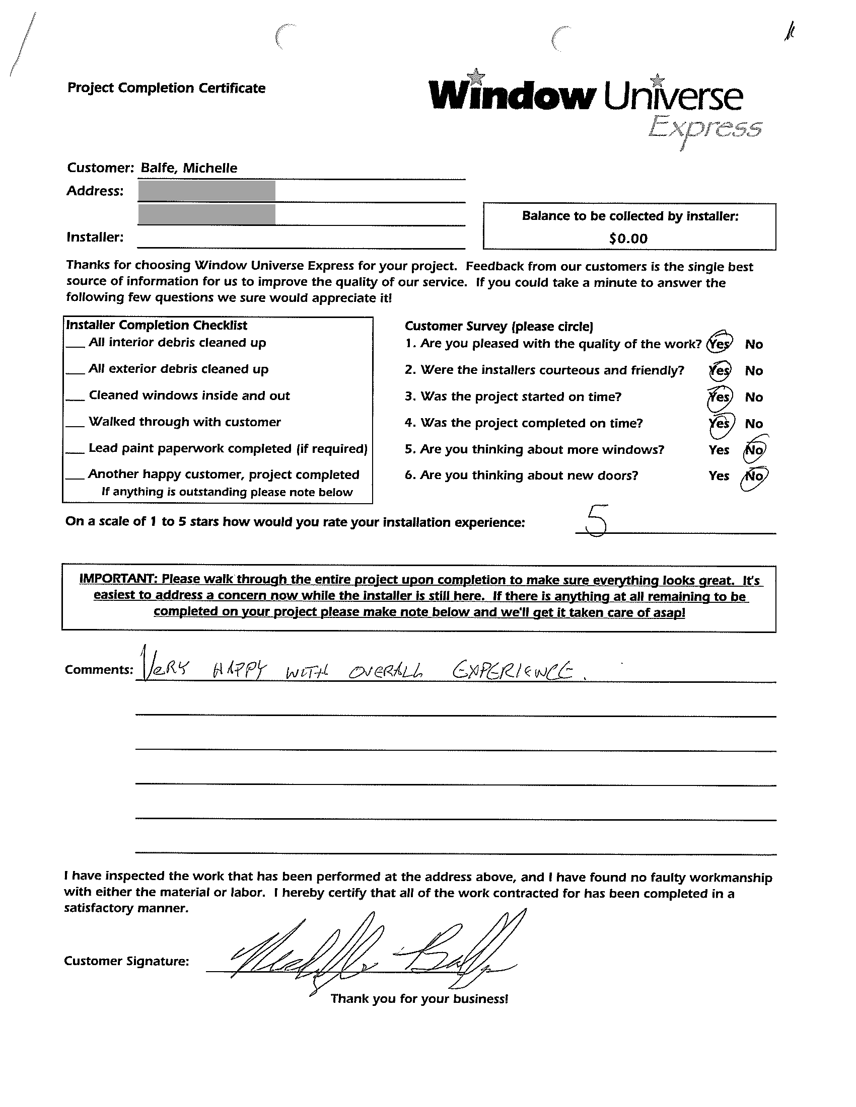 Window Universe References - Itemized Window Prices by Email
